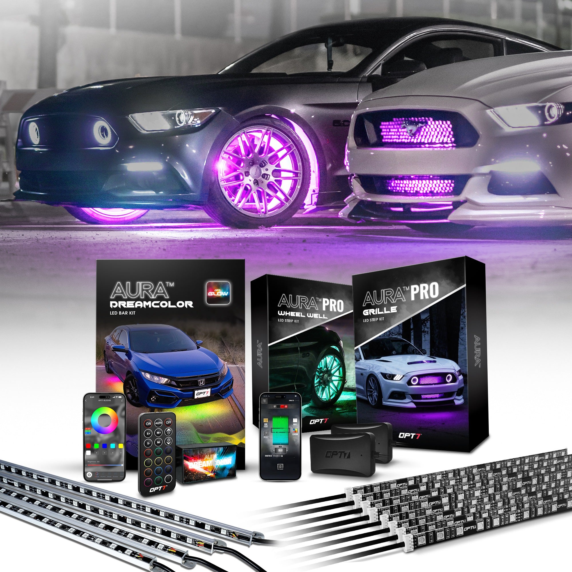 AURA PRO Exterior Pack Bundle (Grille LED Kit + Wheel Well Kit - Bluet ...