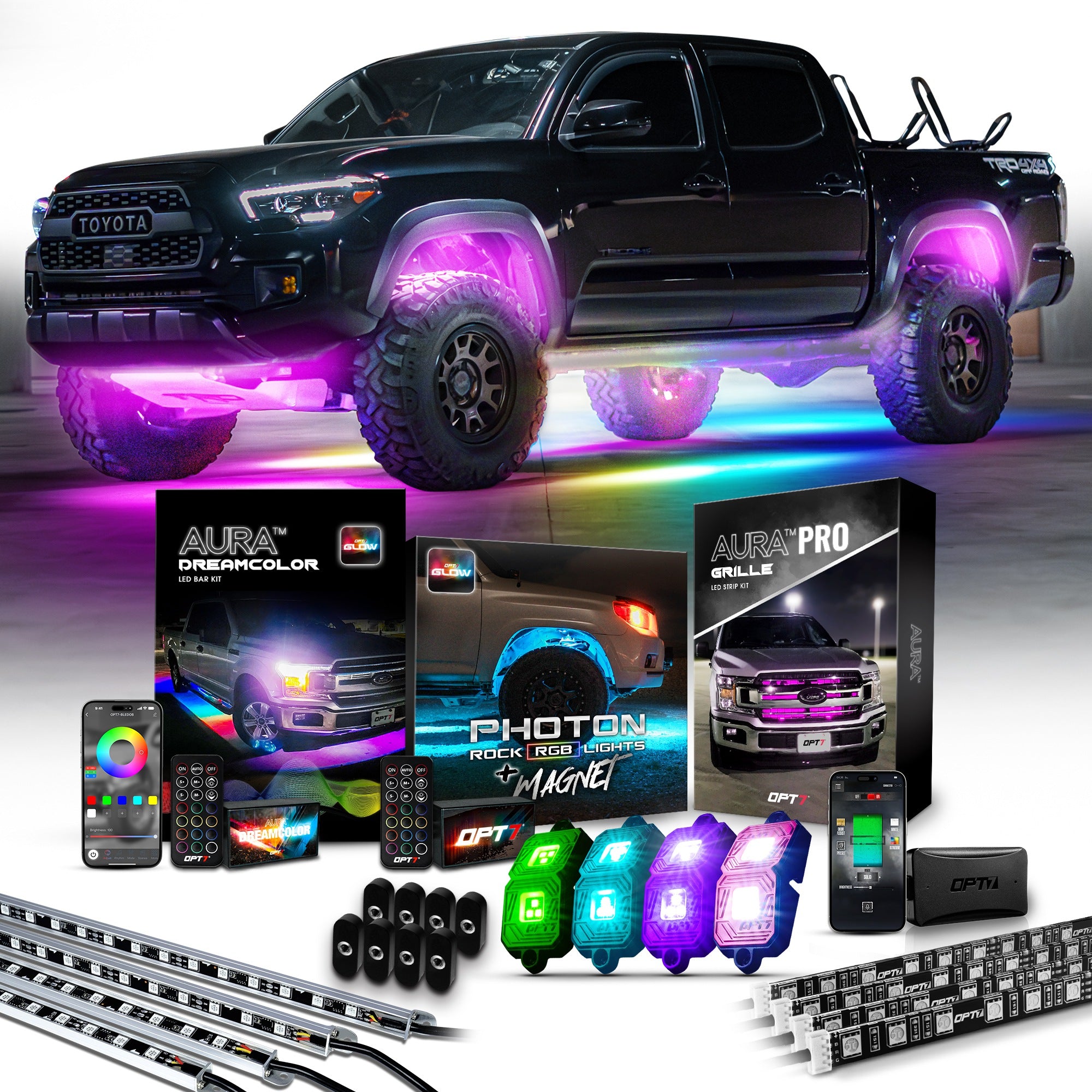 AURA Exterior Pack Bundle (Grille LED Kit - Bluetooth Enabled APP + Dr ...