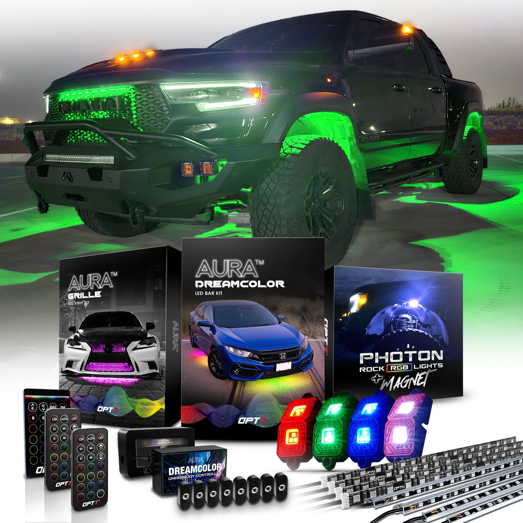 AURA LED Lighting Kit Bundle - Grille + DreamColor Underglow + Photon ...