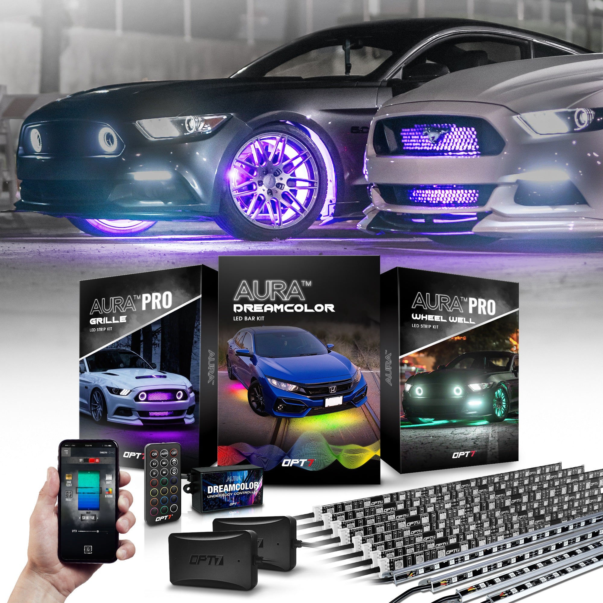 AURA PRO Exterior Pack Bundle (Grille LED Kit + Wheel Well Kit - Bluet ...