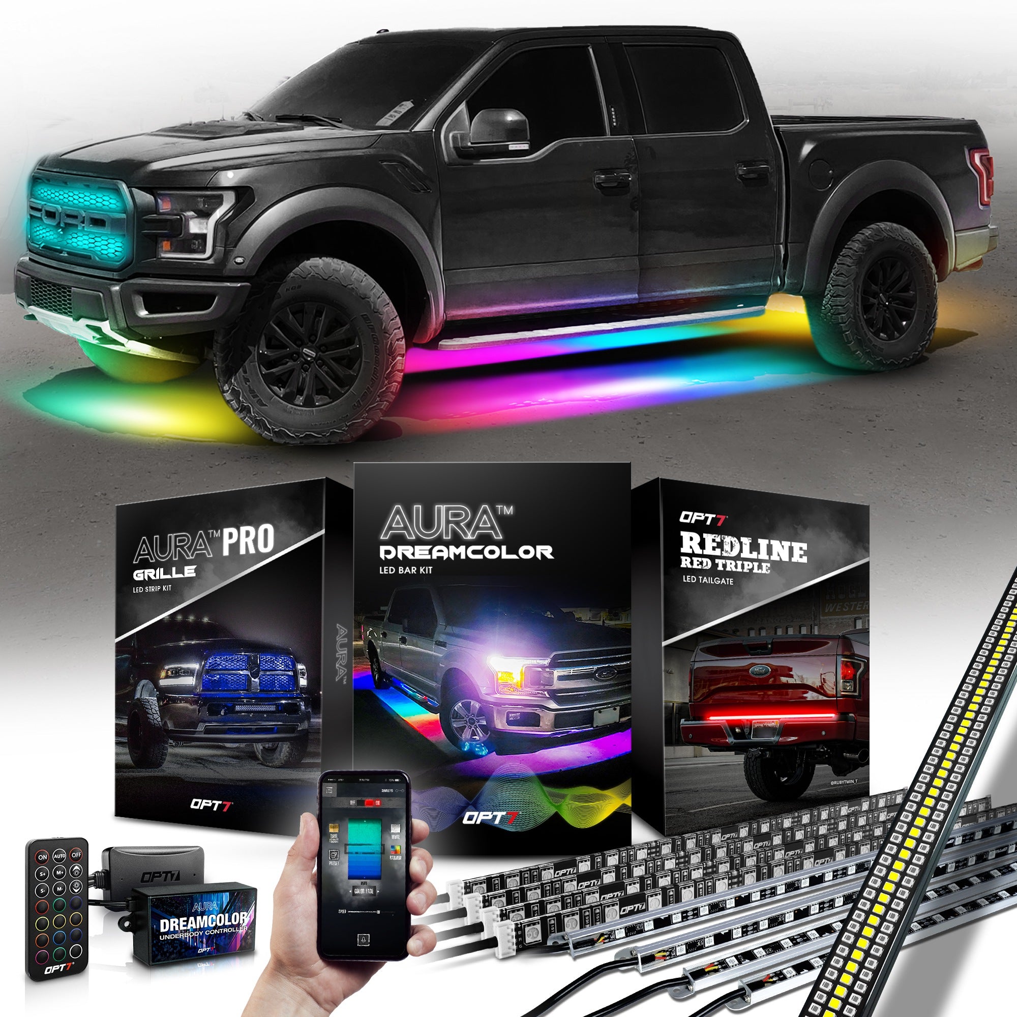 AURA PRO LED Lighting Kit for Truck Bundle (Grille LED Kit - Bluetooth ...