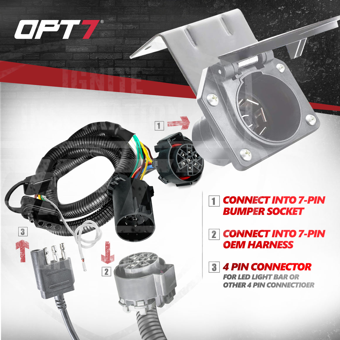 OPT7 Redline Dual 7-Pin Splitter with Reverse Wire to 43 Inches 4-Pin ...