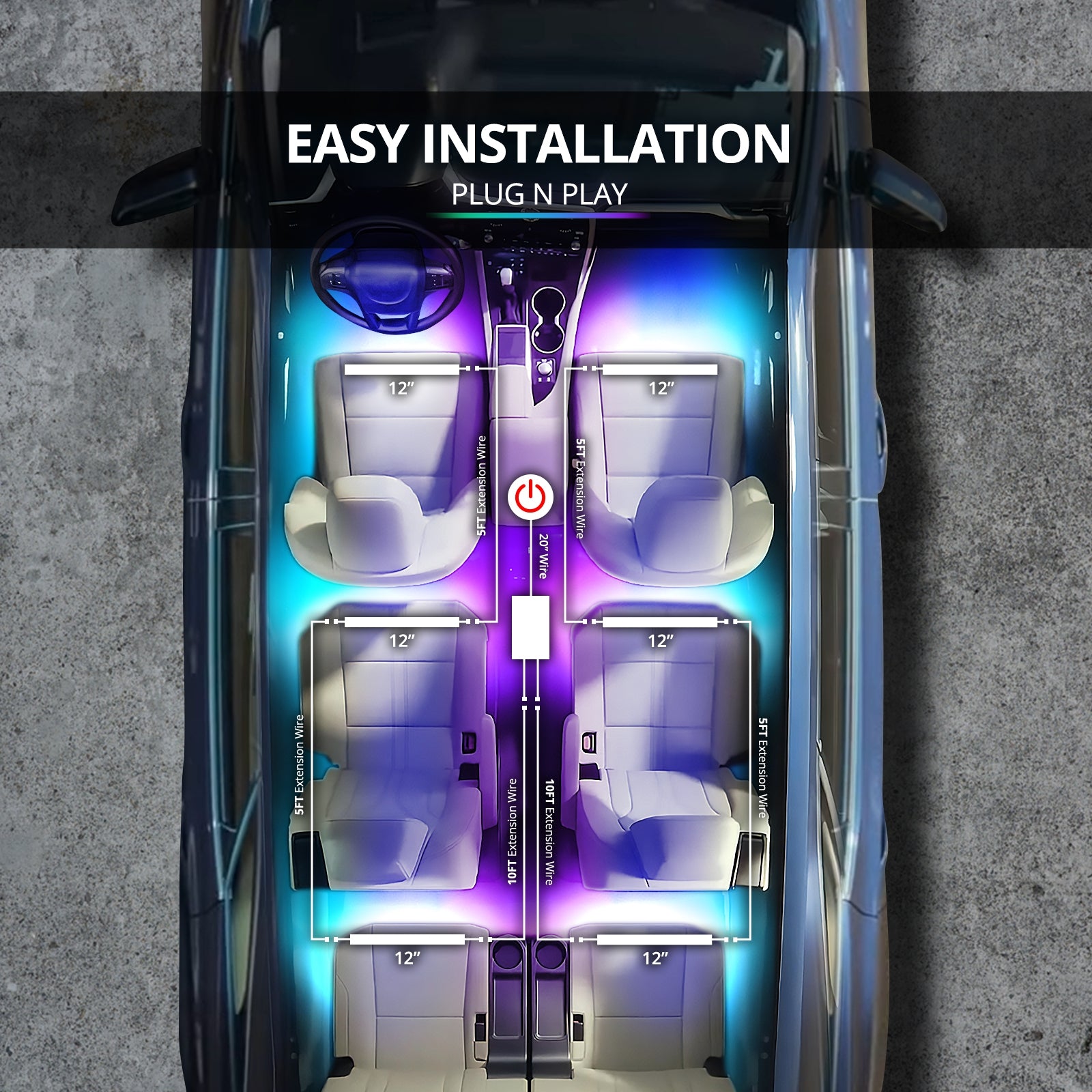 AURA DreamColor LED Interior Ambient Lighting Kit (4 x 12 Inch or 6 x ...