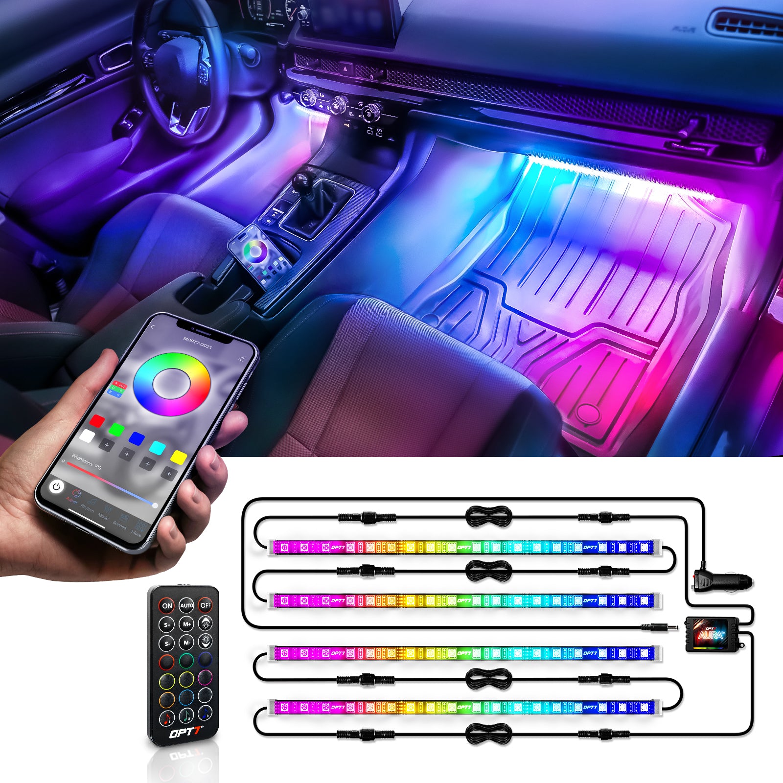 AURA DreamColor LED Interior Ambient Lighting Kit (4 x 12 Inch or 6 x ...