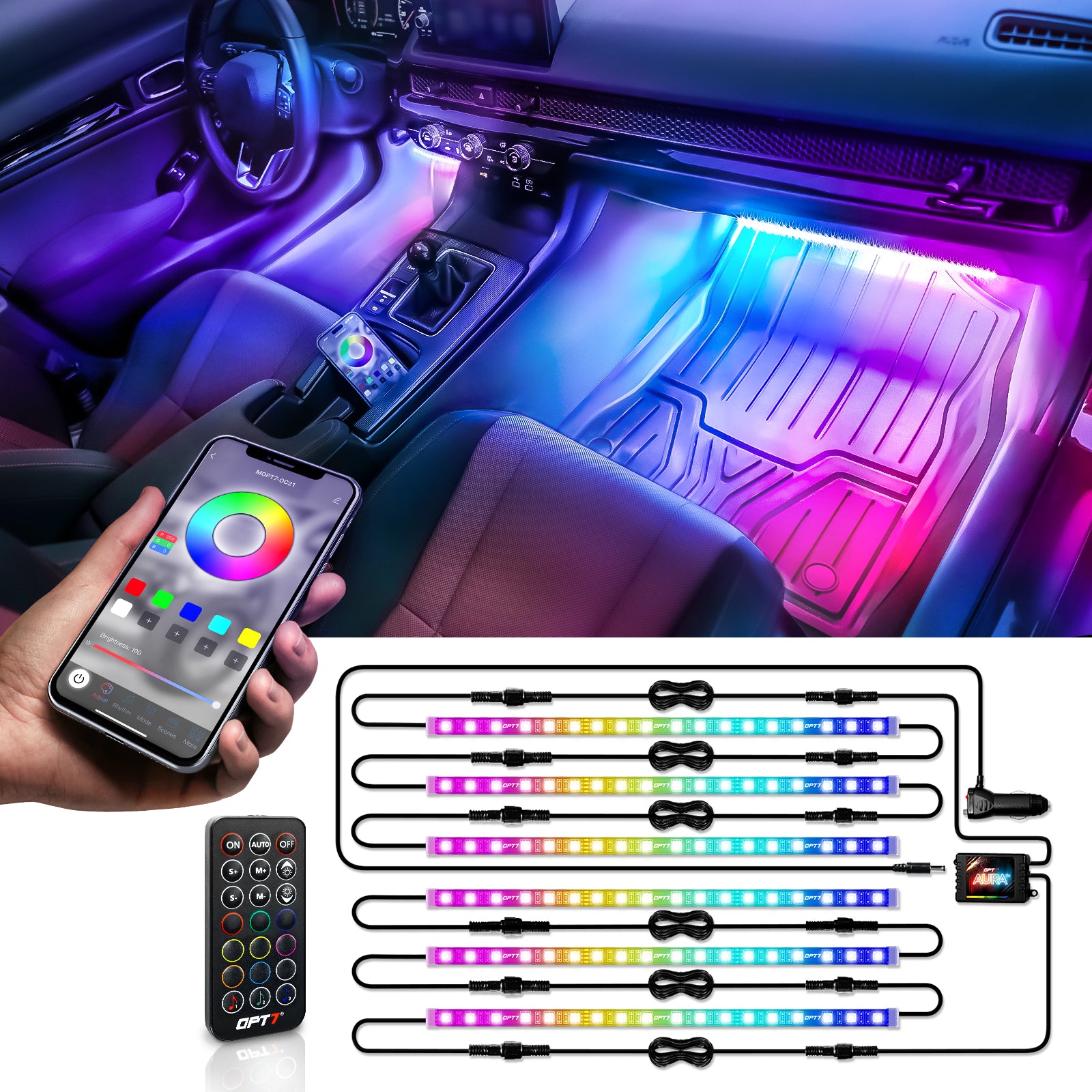 AURA DreamColor LED Interior Ambient Lighting Kit (4 x 12 Inch or 6 x ...