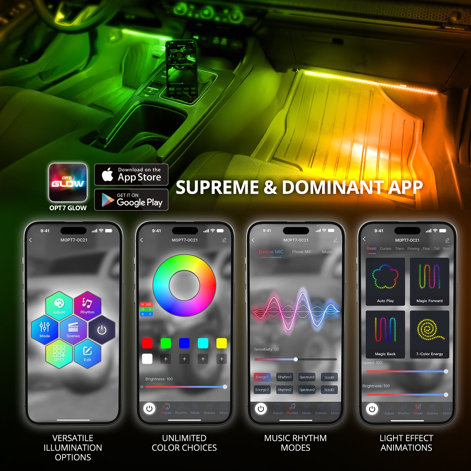 AURA DreamColor LED Interior Ambient Lighting Kit (4 x 12 Inch or 6 x ...
