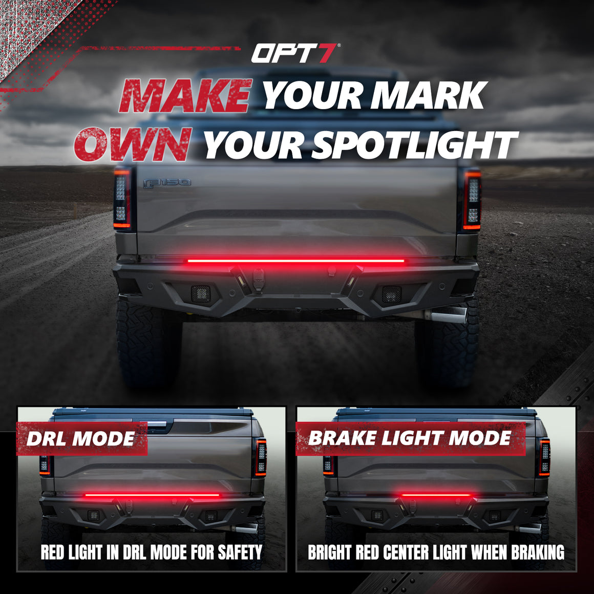 OPT7 48" Flexible LED Third Brake Light Strip Red Waterproof DRL High ...