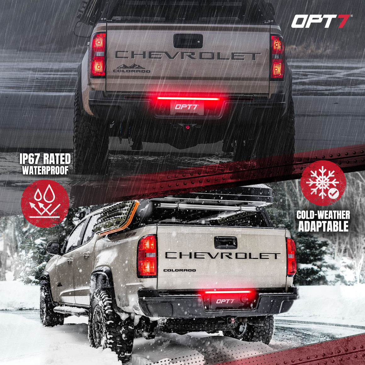 OPT7 48" Flexible LED Third Brake Light Strip Red Waterproof DRL High ...