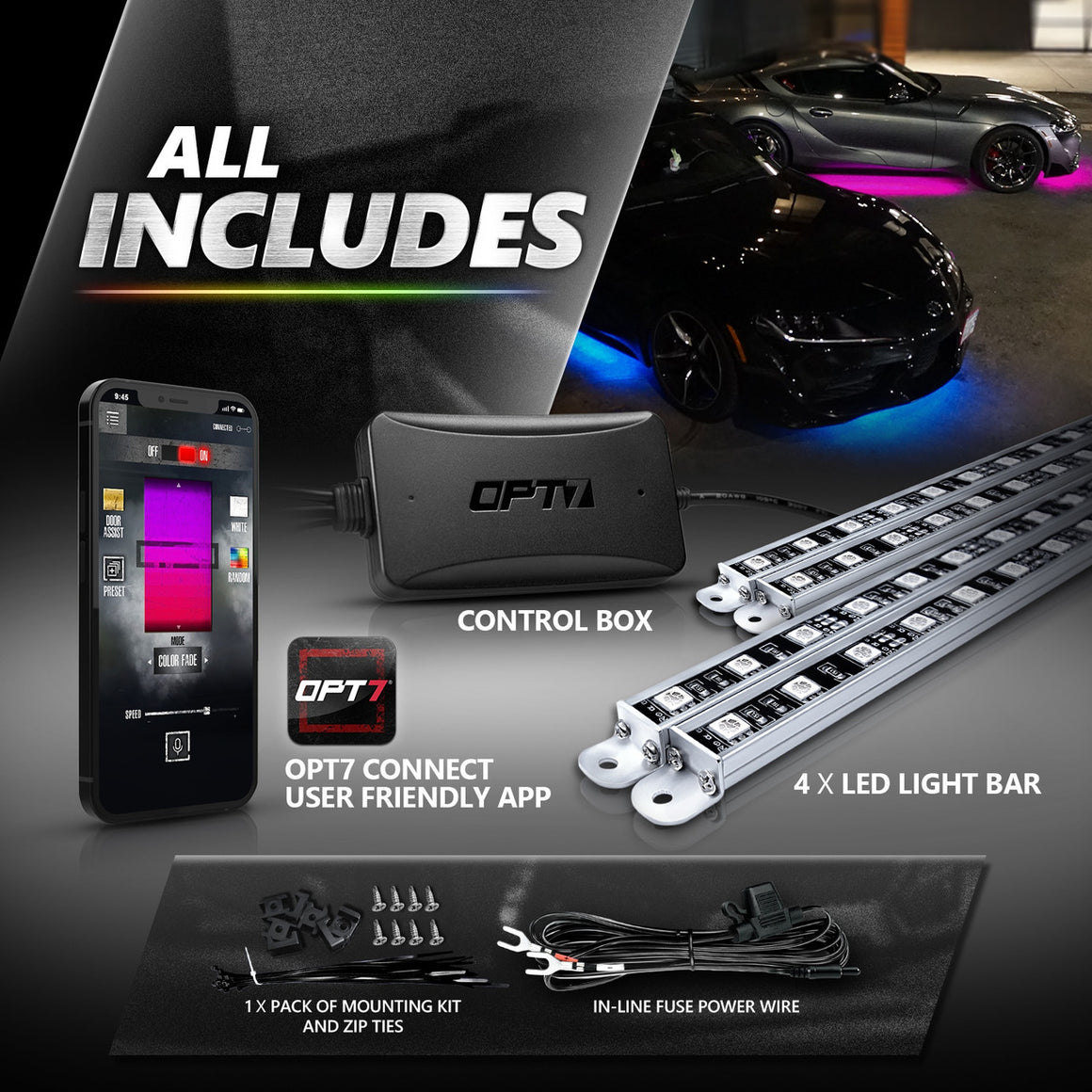 LED Underglow Lights Kit AURA PRO Bluetooth | OPT7 – OPT7 Lighting Inc